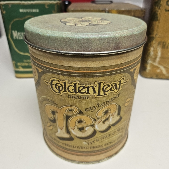Accents | Vintage Golden Leaf Tea Tin 197s Advertising | Poshmark